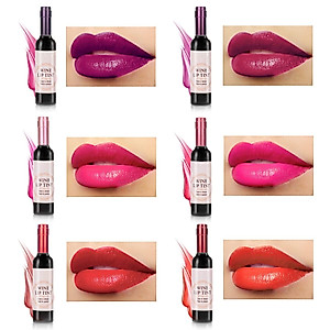 BKPPLZP Wine Lip Tint,6 Colors Wine Lip Gloss Set,Wine Liquid Lipstick,Liquid Wine Lip Gloss,Matte Lip Stain Long Lasting Waterproof Matte Lip Gloss Set,Creates Natural Moisturizing Lip Gloss Easily