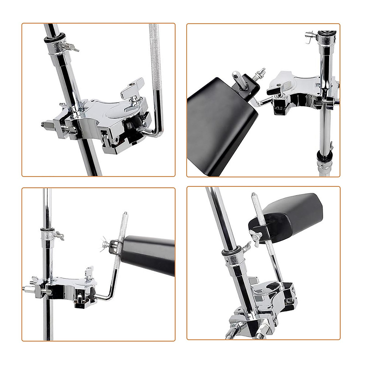 GOGHOST L-Rod Cowbells Cymbal Clamp, Zinc Alloy Percussion Claw, Mounting Bracket for Cowbells, Jam Blocks, Tambourines, Mini Timbales, and Electronic Pads to A Stand, Tom Drum Mount to Stand (L-Rod)