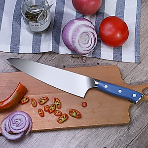 TUO Chef Knife 8 inch, Pro Kitchen Cooking Knife Cutting Knife for Vegetable Meat, 440A Stainless Steel Sharp Knife with Ergonomic Blue ABS Handle, Full Tang with Gift Box
