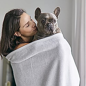 IBENA Plush Solid Color Cotton Blend Throw Blanket Porto - Day Grey