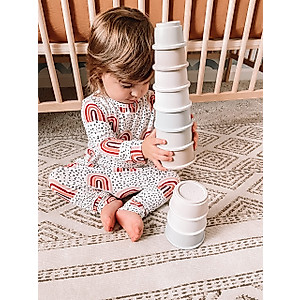 BraveJusticeKidsCo. Silicone Educational Stacking Cups (10 Pieces) | Baby Sorting and Counting | Bath Toys | Early Motor Development | Best Montessori Toy Gift for 6 Month+ Boys & Girls