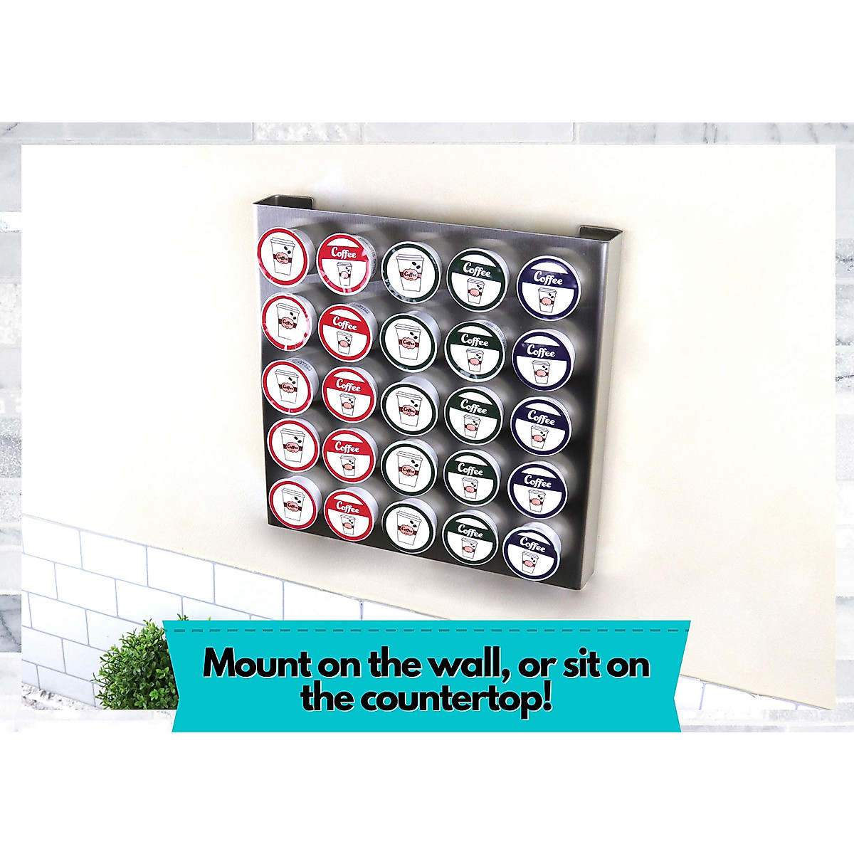 Polar Whale 2 Brushed Stainless Steel Coffee Pod Organizer Storage Tray Counter Stand or Wall Mount Compatible with Keurig K-Cup KCup for Kitchen Home Office Waterproof 12 x 12 Inches Each Holds 25