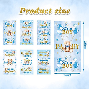 Baby Shower Candy Wrappers, Shower Mini Candy Bar Miniatures Wrappers Chocolate Bar Label Stickers for Boys Girls Kids Baby Shower Decor (No Candy)(Blue Bear, 90 Pieces)