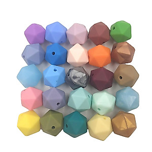 Alenybeby 30pcs 17mm Silicone Polygon Pearl Beads Silicone Geometric Icosahedron Shape Beads Hexagon Bulk Bead for Keychain DIY Mom Necklace Bracelet Craft Jewelry Making