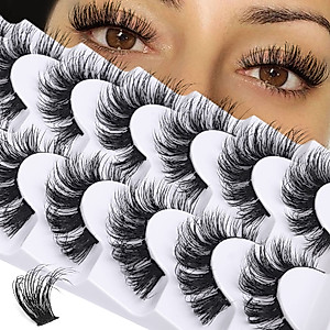 JIMIRE Cluster Lashes DIY Individuals Cat Eye Wispy False Eyelashes Soft D Curly Russian Strip Lashes Look Like Eyelash Extensions 15MM Volume 6D Fluffy Lashes 7 Pairs Pack