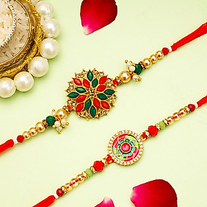 Indotribe 3 Pc Rakhi For Brother And Bhabhi Rakhi for brother Rakhi Set Rakhee for Brother Sister Bracelets Rakhi Gifts For Brother Lumba Rakhi For Bhabhi Rakhi With Roli Chawal Rakhi Sets lumba rakhi
