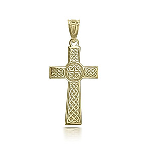 Certified 14k Yellow Gold Customized Irish Celtic Knot Cross Religious Pendant with Your Name