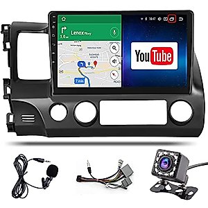 Hikity Android Car Stereo for 2006-2011 Honda Civic Radio, 10.1 Inch Touch Screen Car Stereo with Bluetooth GPS Navigation WiFi FM USB Mirror Link Steering Wheel Control + Backup Camera + Microphone
