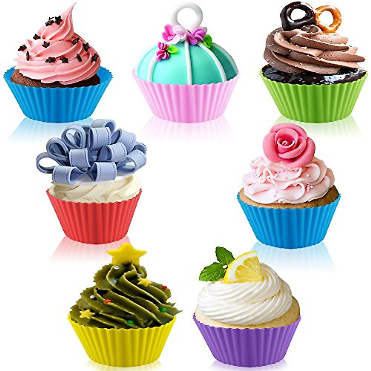 42 pcs Silicone Cupcake Baking Cups, SENHAI Non-Stick Heat Resistant Cake Molds Ice Cube Molds for Making Muffin Chocolate Bread - 6 Shapes