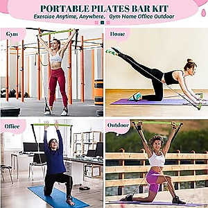 COFOF Pilates Bar Kit with Resistance Bands, Multifunctional Yoga Heavy-Duty Metal Adjustment Buckle, Portable Home Gym for Women Full Body Workouts(20-150LBS)-Forest