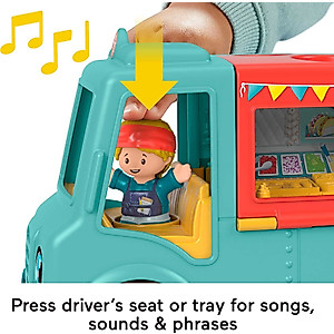 Fisher-Price Little People Musical Toddler Toy Serve It Up Food Truck Vehicle with 2 Figures for Pretend Play Ages 1+ Years
