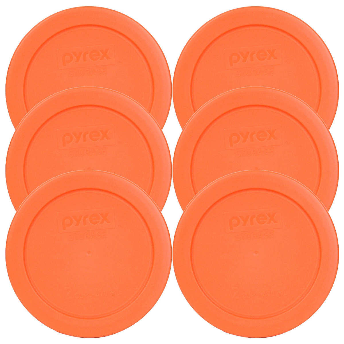 Pyrex Orange 2 Cup Round Storage Cover #7200-PC for Glass Bowls (6 Pack)
