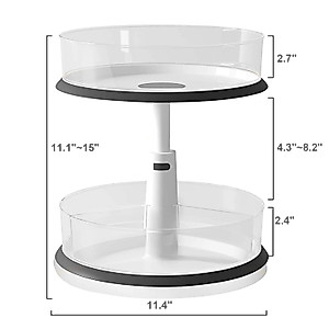 2 Tier Lazy Susan Turntable Kitchen Spice Rack Organizer for Cabinet Rotating Carousel Lazy Susan for Table Spice Storage Pantry Organization Height Adjust & Detachable Large Plastic Clear Bins