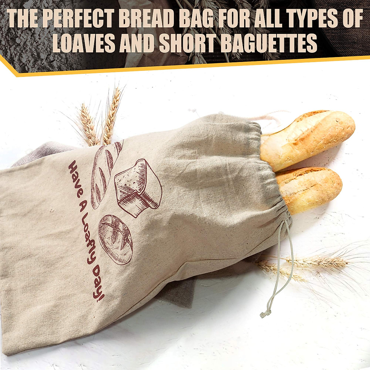 Linen Bread Bags for Loaf Storage, Bags for Homemade Breads, Pack of 3 Reusable Linen Bags for Sourdough, Natural Storage for Artisan Breads, Gift for Bread Makers, Bakers, Housewarming, Wedding Gifts
