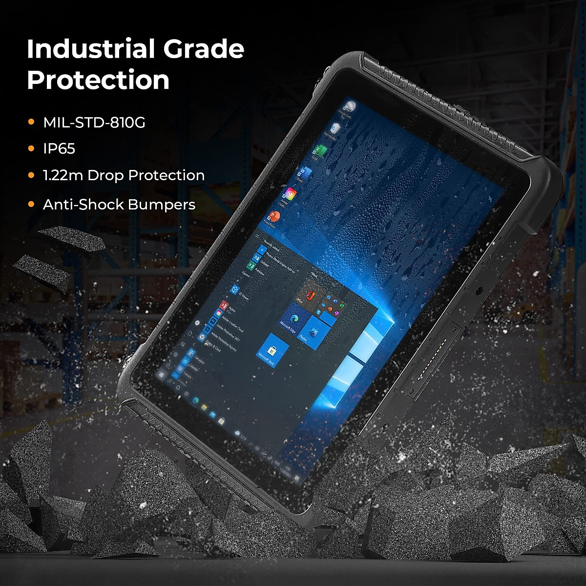 MUNBYN Rugged Tablet IRT05, 10.1 inch Windows 10 Pro Rugged Tablet, 4G LTE, GPS, Water-Proof, 700nit Sunlight Readable Work Tablet, 10000mAh Battery, 4GB RAM/128GB ROM, BT4.2 Wi-Fi for Enterprise Work