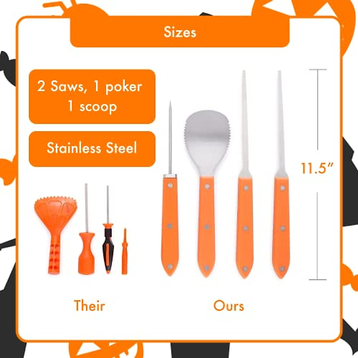Halloween Professional Pumpkin Carving Kit - Extra Large Stainless Steel Tools (4 Pieces) - Pumpkin Carver for Adults & Kids, Pumpkin Sculpting Set, Halloween Party Decorating