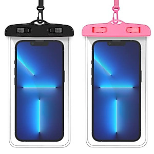 VAKS Waterproof Phone Pouch 2-Pack Universal Cellphone Waterproof Underwater Case Dry Bag for iPhone 13 12 11 Pro Max Xs Max XS X XR Samsung Galaxy Google Pixel Up to 6.9",Black+Pink