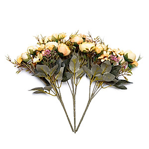 SimFre Artificial Flowers, Fake Flowers Artificial Pearl Bud Bouquet for Home Garden Party Wedding Decor and Table Centerpieces 3Pcs (Orange)