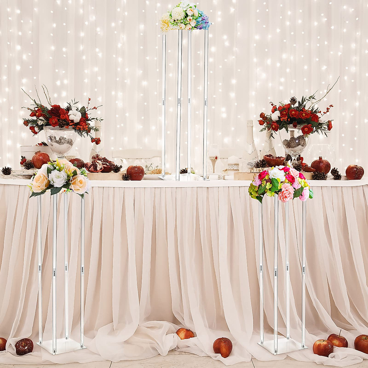 6 Pcs Flower Stand for Wedding Centerpieces for Tables Tall Vase Stand Wedding Flower Stands with Plates for Wedding Party Home Table Decor (7.9 x 7.9 x 31.5 Inch, Acrylic)