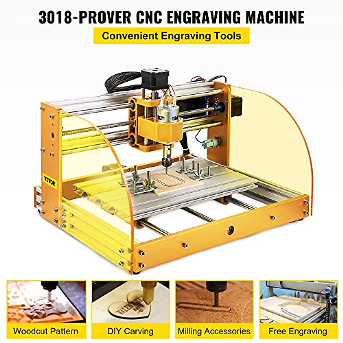 VEVOR CNC Router Machine, 3018-PRO w/GRBL Offline Control, Limit Switches & Emergency-Stop, PCB PVC Wood leather Engraving Machine, Dustproof Safe Acrylic Baffle, XYZ Working Area 300 x 180 x 45mm