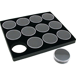 Black Square Case (Glass-top Removable Lid) w/ 1 Tray Insert (Black Foam 12 Gem Jar Insert)