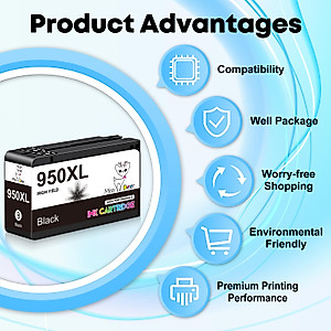 Miss Deer 950 951 Ink Cartridges Combo Pack Compatible Replacement Ink for HP 950 XL 951XL,Work for HP Officejet Pro 8610 8600 8620 8630 8640 8100 8615 251dw 271dw 276dw(2BK,2C,2M,2Y)