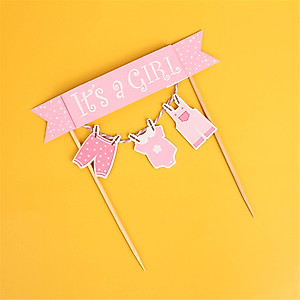 It's a Girl Pink New Born Baby Cake Topper Baby Cloth Cake Topper Flag Cupcake Topper for Girl Birthday Party Decoration Baby Shower Favors