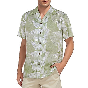 Men's Hawaiian Shirts Casual Button Down Short Sleeve Shirt Floral Aloha Beach Tropical Shirt Palm Leaf Green Small
