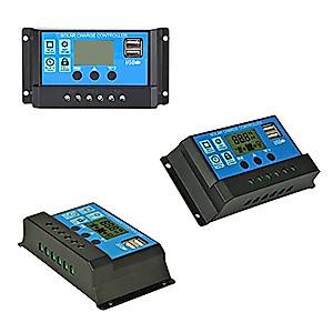 30A Solar Charge Controller,12V/ 24V Solar Panel Charge Controller,Timer Setting PWM Auto Parameter,Intelligent Regulator with 5V Dual USB Port Display Adjustable Parameter LCD Display