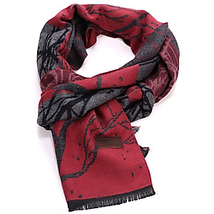 Mio Marino Winter Cashmere Feel Women Scarf, 100% Cotton Fashion Scarves, In Elegant Gift Box - Manzanita Red/Black - One Size