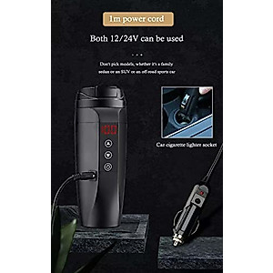 Smart Travel Car Heated Mug Portable Electric Cup 12/24V Stainless Steel Tumbler Anti-Spill lid Leakproof LCD Display Temp Control Thermos Keep Coffee Milk Tea Warm Safe for use Easily Washing