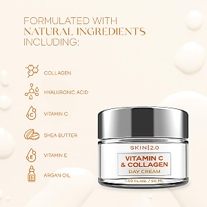 Skin 2.0 Vitamin C & Collagen Face Moisturizer - Dermatologist Tested, Anti-Aging, Skin Tightening - Brightening, Clean Beauty, Cruelty-Free, Korean Skincare for All Skin Types - 1.69 Fl oz