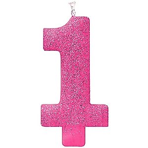 Amscan #1 Birthday Glitter Candle - Pink