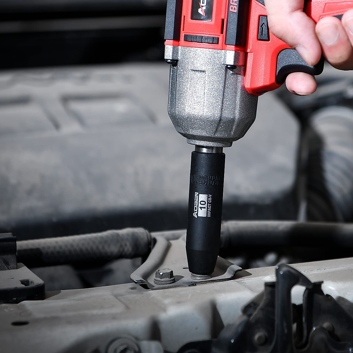 AOBEN 1/2-Inch Drive Impact Socket Set, 18 Pieces, 6 Point, Metric, 10mm - 24mm, Deep, Cr-V Steel, Includes 3", 5", 10" Extension bars