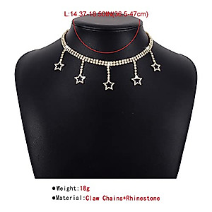 Chargances Sparkly Rhinestone Star Pendant Choker Gold Statement Crystal Necklace Dainty Star Jewerly for Women and Girls (Gold)