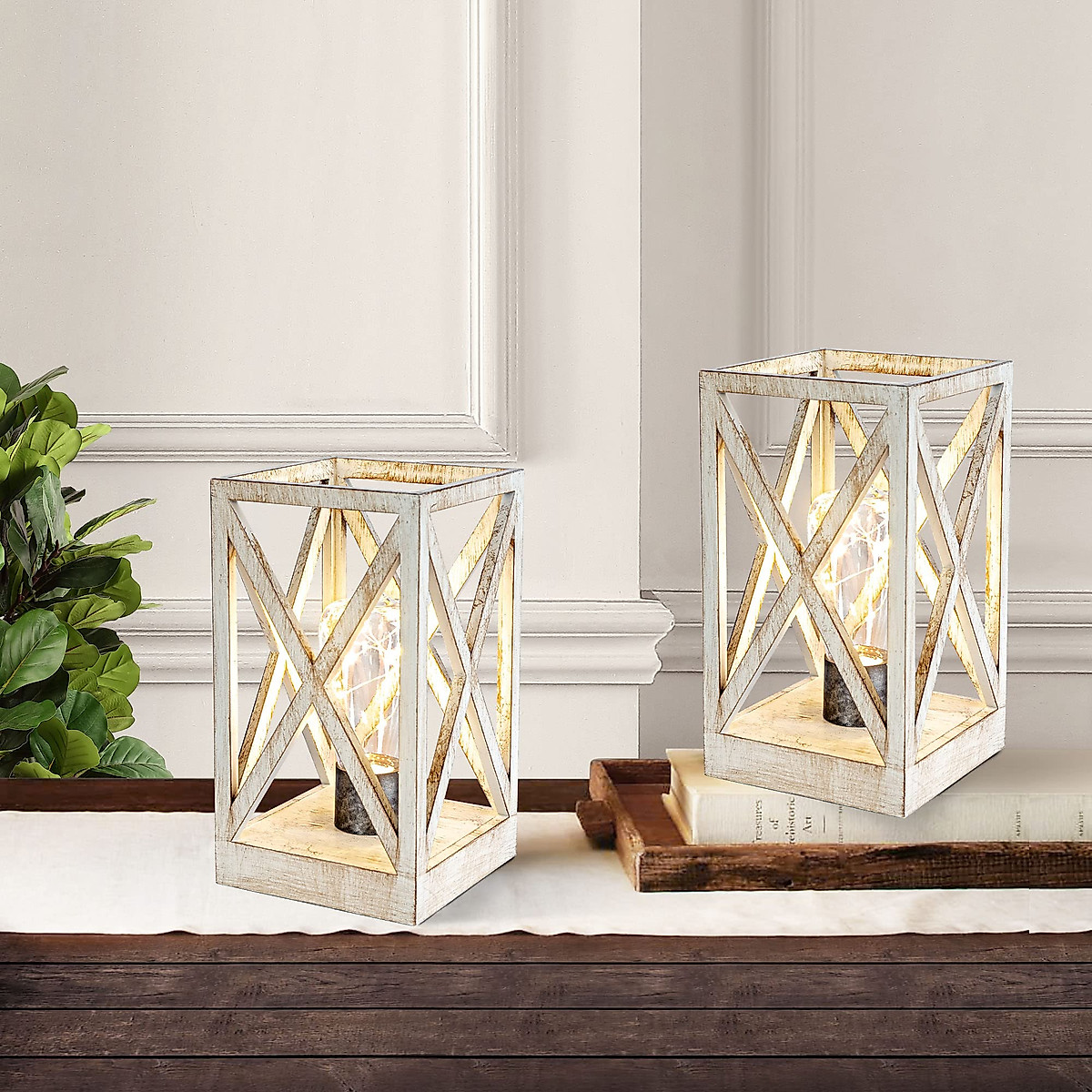 WINGBO 2 Pack Retro Battery Powered Table Lamps, Battery Operated Cordless Lamp Set, Portable Nightlight Decorative Light for Living Room Dining Room Bedroom Entryway Patio Backyard, White Finish