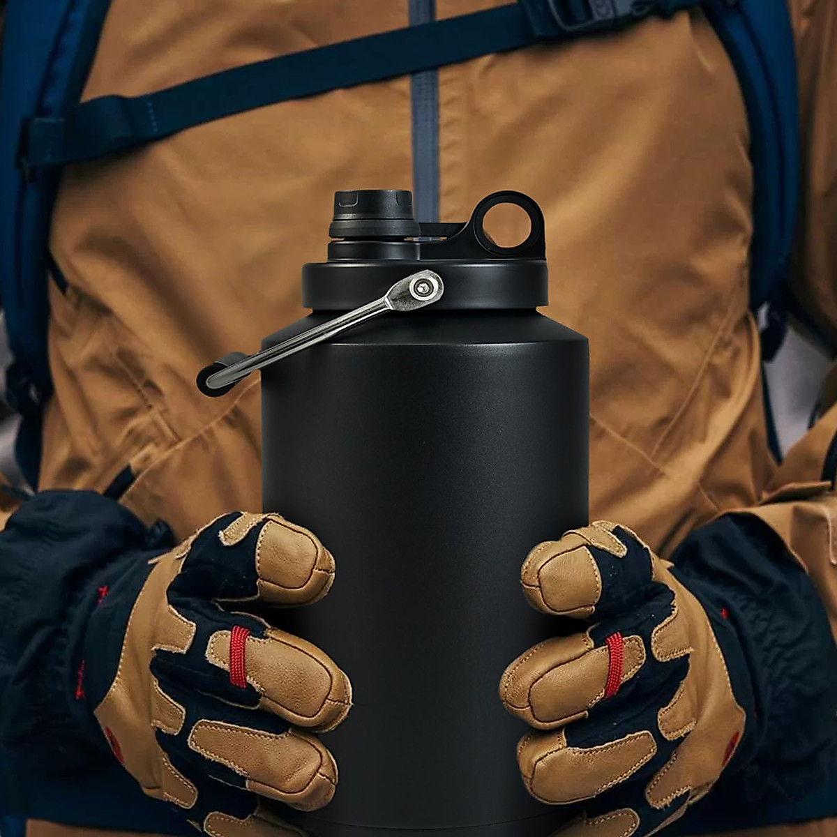 Miereirl 128 Oz Insulated Water Jug, One Gallon Stainless Steel Vacuum Double Walled Water Bottle With Handle, BPA-Free Keep Cold 48H Hot 24H, Wide Mouth For Sports, Gym, Traveling, Camping (Black)