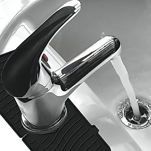 AIKUVA Silicone Faucet Mat for Kitchen Sink Splash Guard, Bathroom Faucet Water Catcher Mat, Sink Draining Pad Behind Faucet, Drip Protector Splash Countertop Protection Rubber Dish Drying Mat (Black)