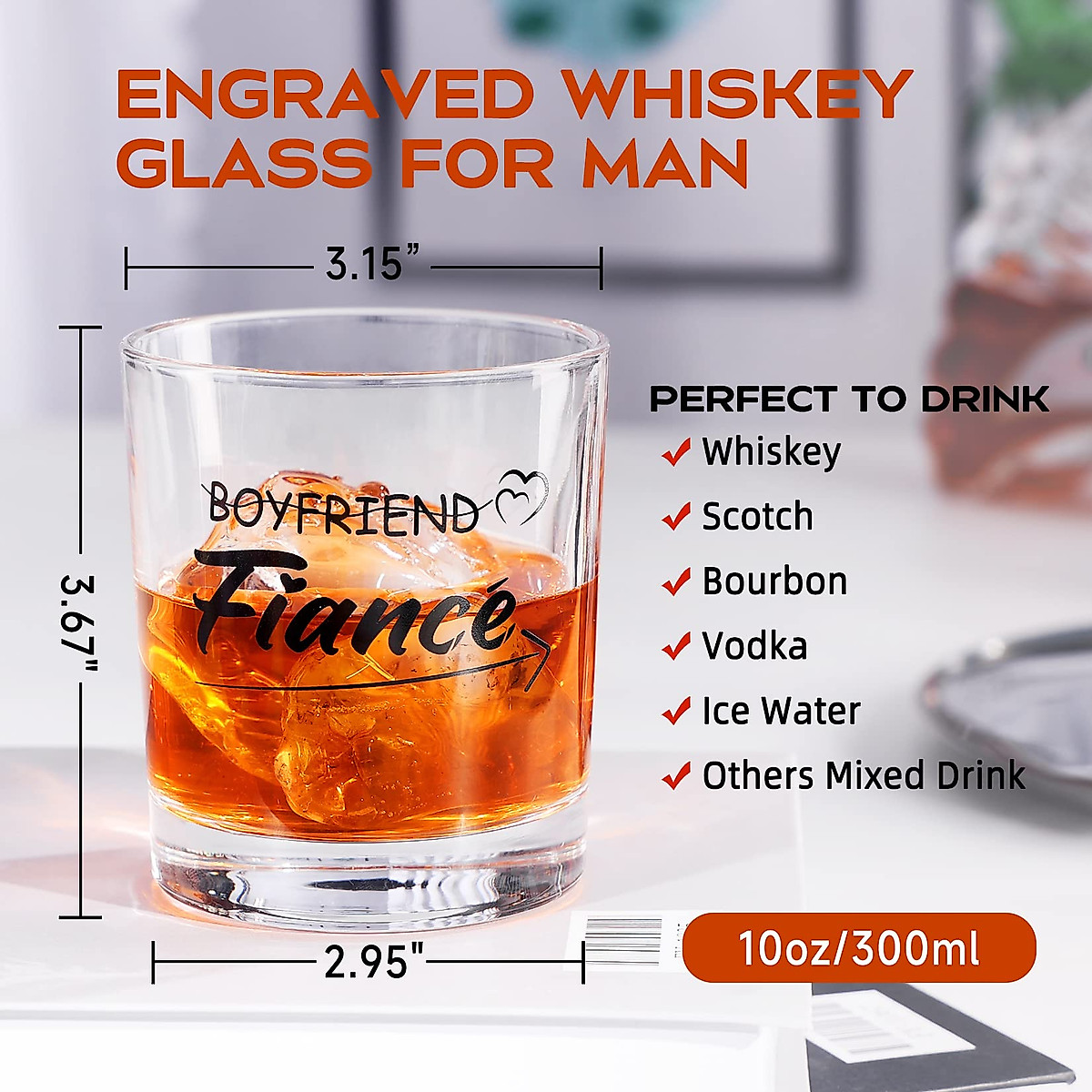 RorAem Whiskey Glasses and Wine Glasses Set - Engagement Gifts for Couples Boyfriend and Girlfriend Fiance Fiancee Gifts for Her and Him - Stemless Wine Glass For Mr and Mrs Bride Groom
