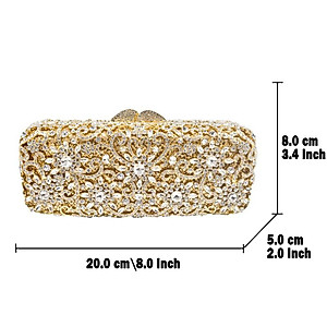Boutique De FGG Fancy Flower Clutch Handbag Women Evening Bags and Clutches Formal Bridal Crystal Clutch Purse (Small,Gold&Silver)