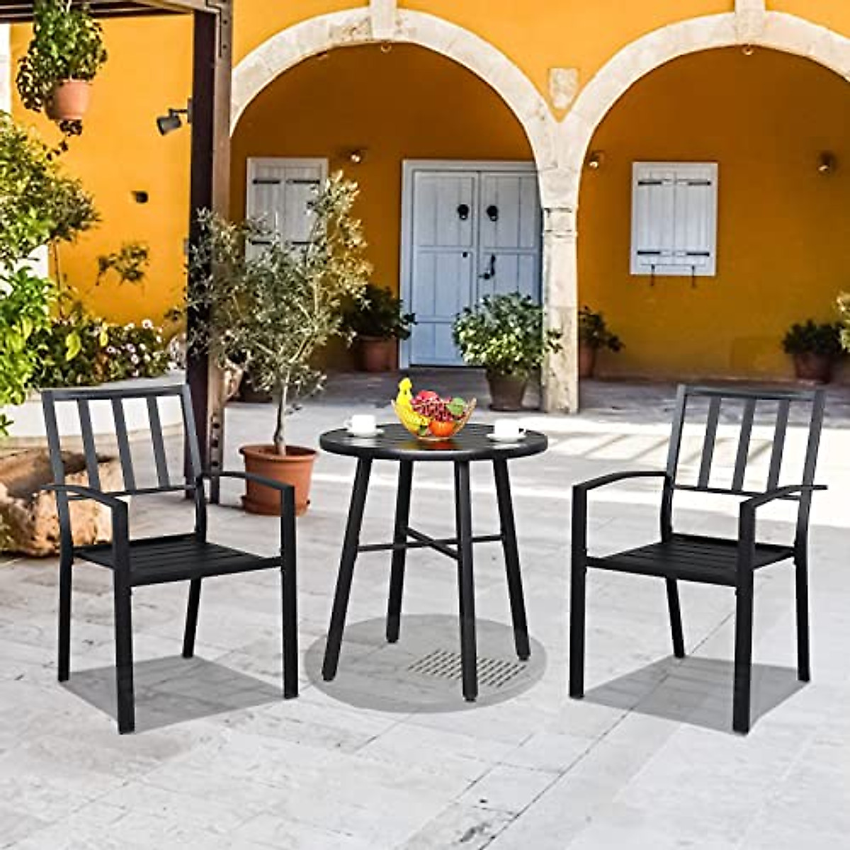 AICTIMO Set of 2 Patio Dining Chairs, 330Lbs Stackable Wrought Outdoor Metal Dining Chairs with Armrest for Outdoor Kitchen Garden, Backyard