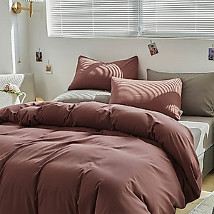 Pureant Brick Red Comforter Sets Queen Solid Dark Rust Red Bedding Comforters Modern Plain Purplish Cotton Bed Quilts Women Girls Blackish Red Warm Blankets Pure Dark Brown Red Durable Bedding Vintage
