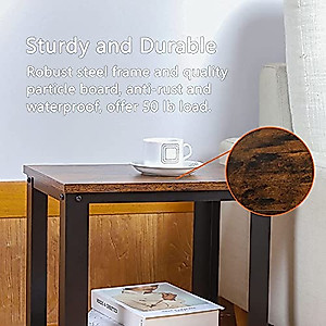 GIOTORENT Small End Table, Industrial Side Table with Durable Steel Frame, Slim Night Tables with Storage Shelves for Small Space in Living Room, Bedroom and Balcony, Rustic Brown and Black (Black)