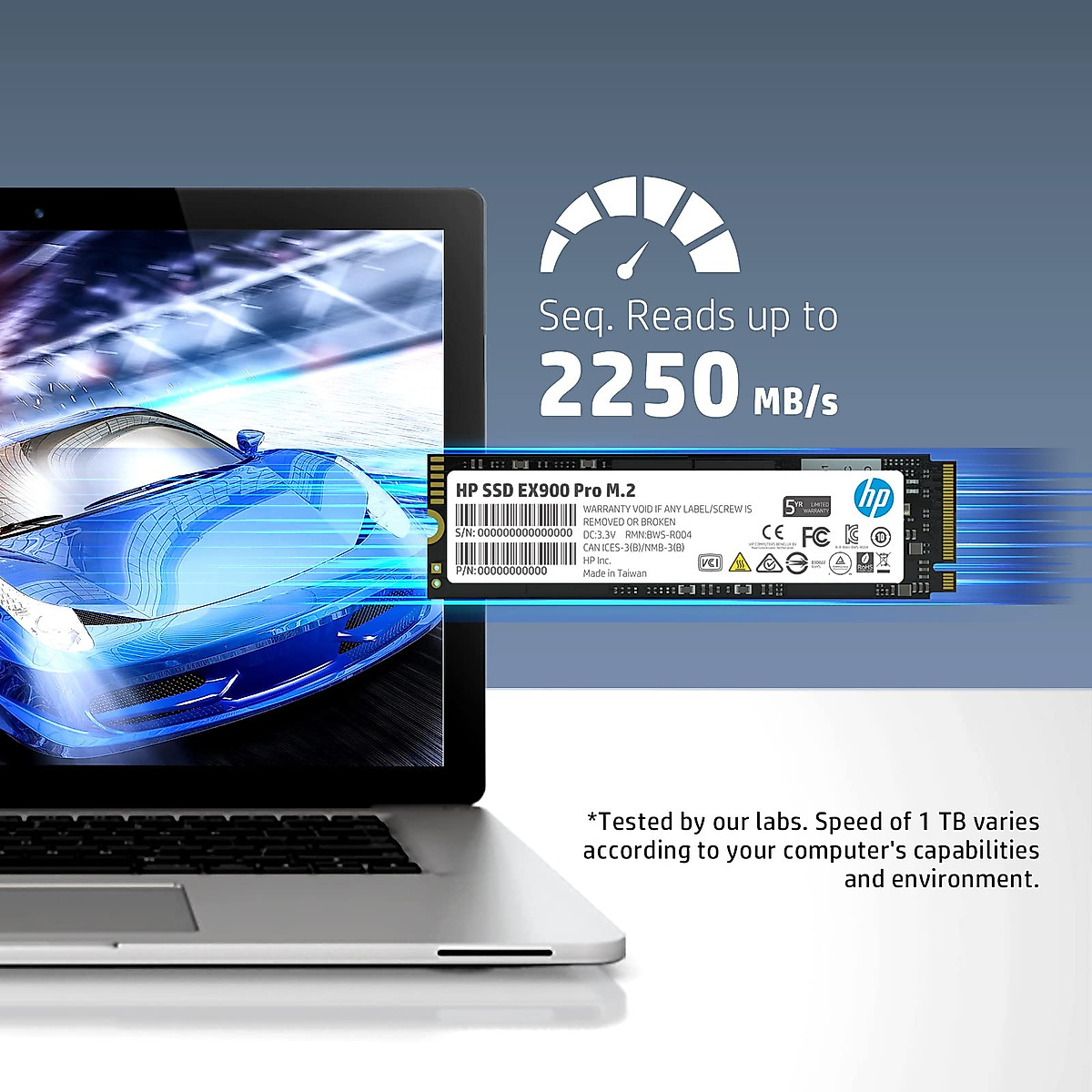 HP EX900 Pro 1TB NVMe PC SSD - PCIe Gen3 (8.0 GT/s) x 4, M.2 2280, 3D NAND Internal Solid Hard State Up to 2250 MB/s with DRAM Cache - 9XL77AA#ABA