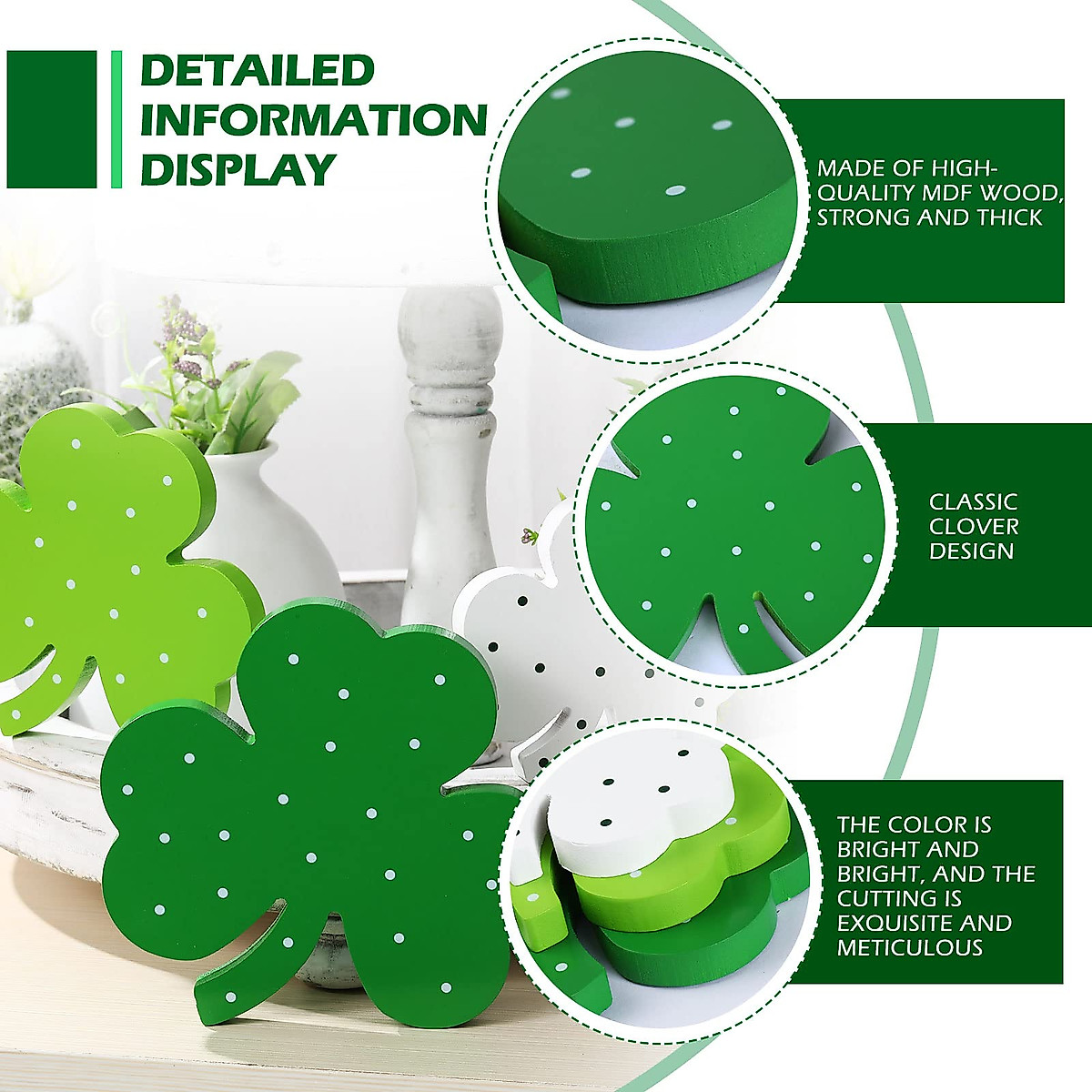 St. Patrick's Day Table Wooden Signs 3 Pieces St. Patrick's Table Decor Irish Themed Wooden Shamrock Decor Green Shamrock Blocks St. Patrick's Day Shamrocks Lucky Sign for Home Decor (Cute Style)