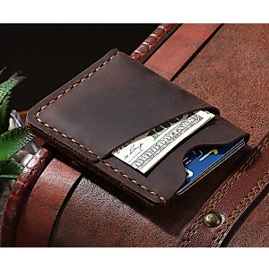 Robrasim Front Pocket Minimalist Slim Wallet, Handmade Genuine Leather Minimalist Credit Card Case Holder for Men & Women - Coffee