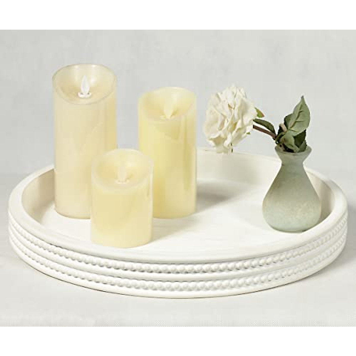 Carah & Cossh Round Wooden Serving Tray, Whitewashed Round Decorative Wood Tray, Round Farmhouse Rustic Decorative Tray, Perfect for Storage and Display (White)