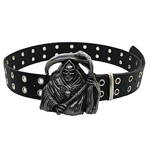 NORICAP Men And Women Metal Skull Head Leather Buckle Belt Waist Band Jeans Decorative Punk Belt