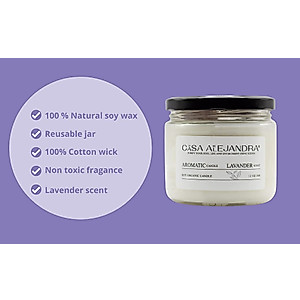 Lavander Aromatherapy Candle with Amethyst and Rose Quartz + Soy Wax + Scented Oil + Cinnamon Decoration + Quartz + Healing Crystal +12 oz. La CASA de ALEJANDRA