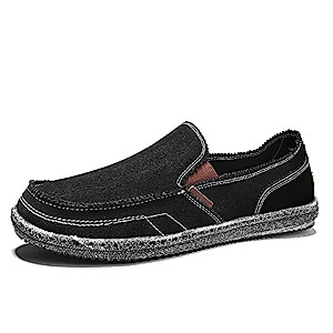 JAMONWU Men's Slip on Shoes Cloth Shoes Deck Shoes Canvas Leisure Vintage Casual Loafer Boat Shoes (11.5 US,Z_Black)